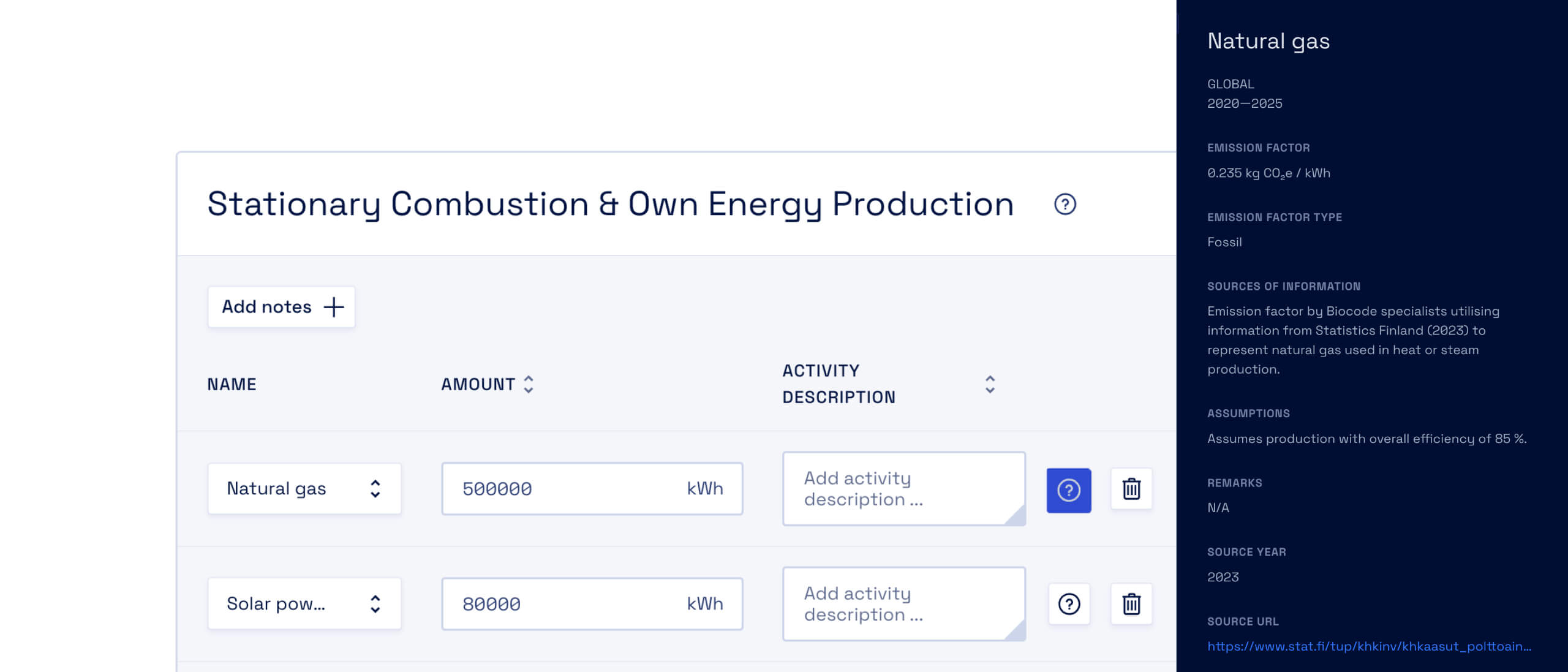 Emission factor database — Biocode